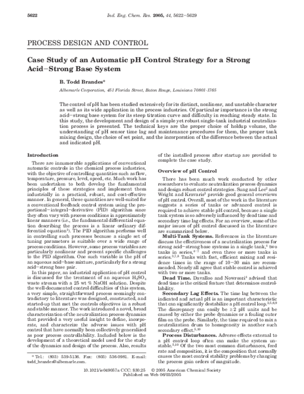 (PDF) Case Study of an Automatic pH Control Strategy for a Strong Acid− ...