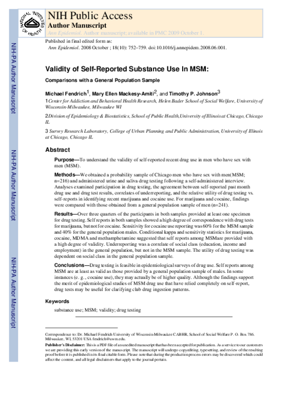 (PDF) Validity of Self-Reported Substance Use in Men Who Have Sex With ...