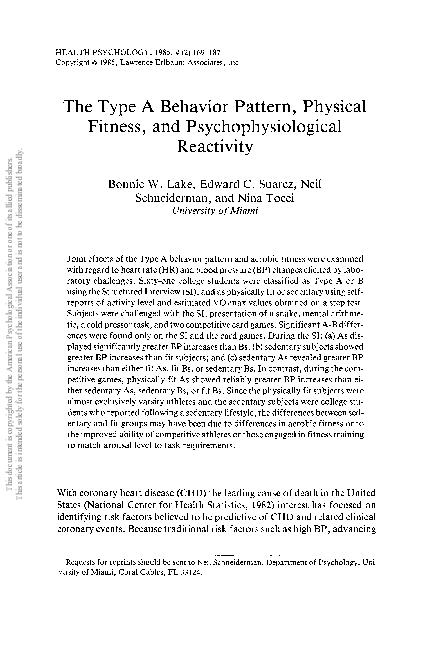 (PDF) The type A behavior pattern, physical fitness, and ...