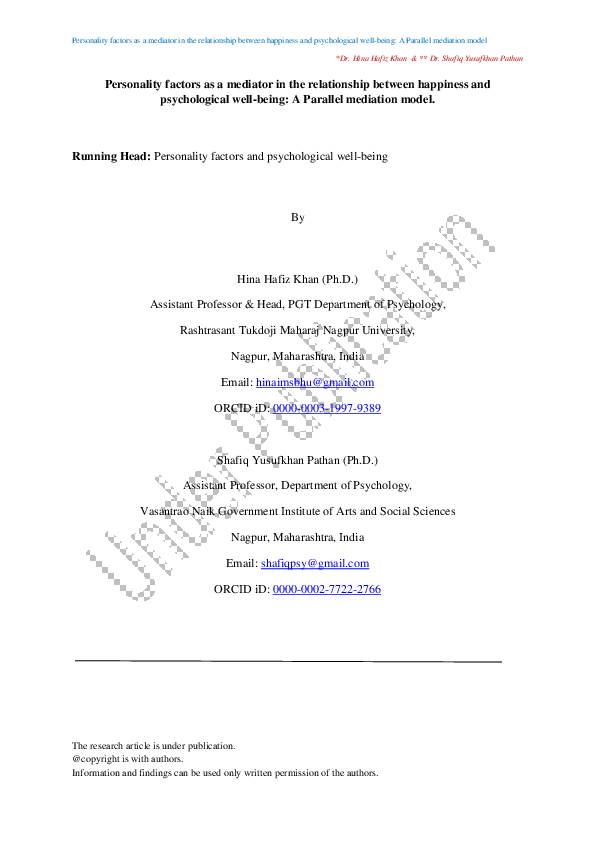 (PDF) Personality factors as a mediator in the relationship between ...