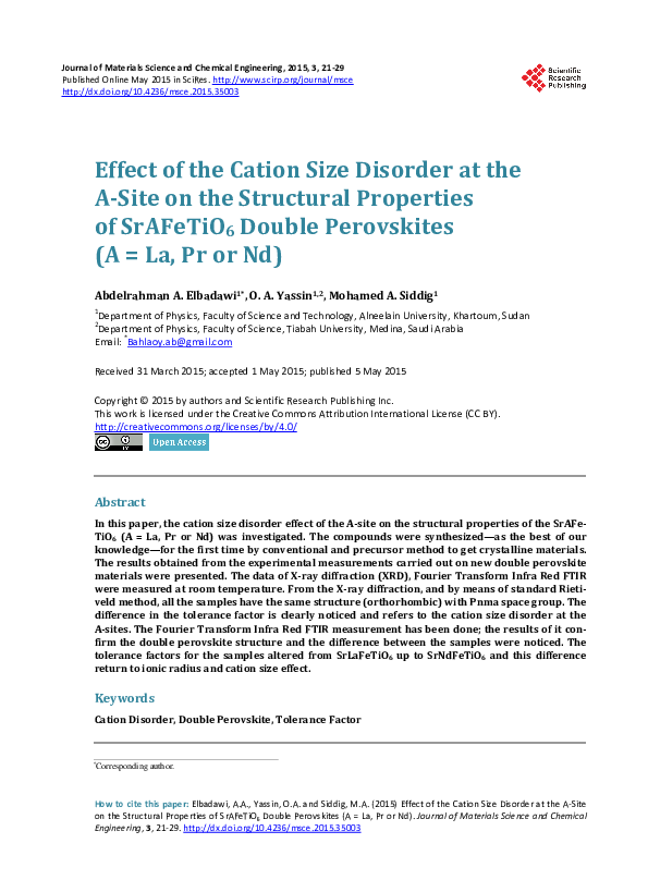 (PDF) Effect of the Cation Size Disorder at the A-Site on the ...