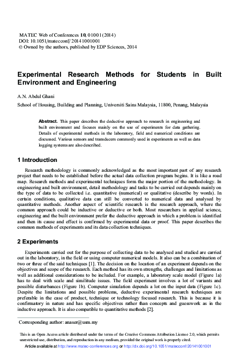 (PDF) Experimental Research Methods for Students in Built Environment and Engineering