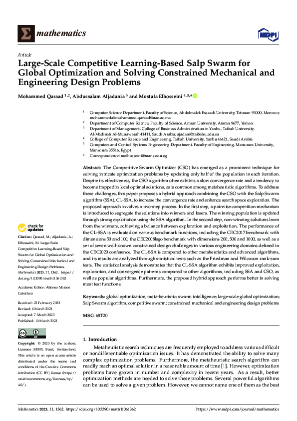 (PDF) Large-Scale Competitive Learning-Based Salp Swarm for Global Optimization and Solving ...
