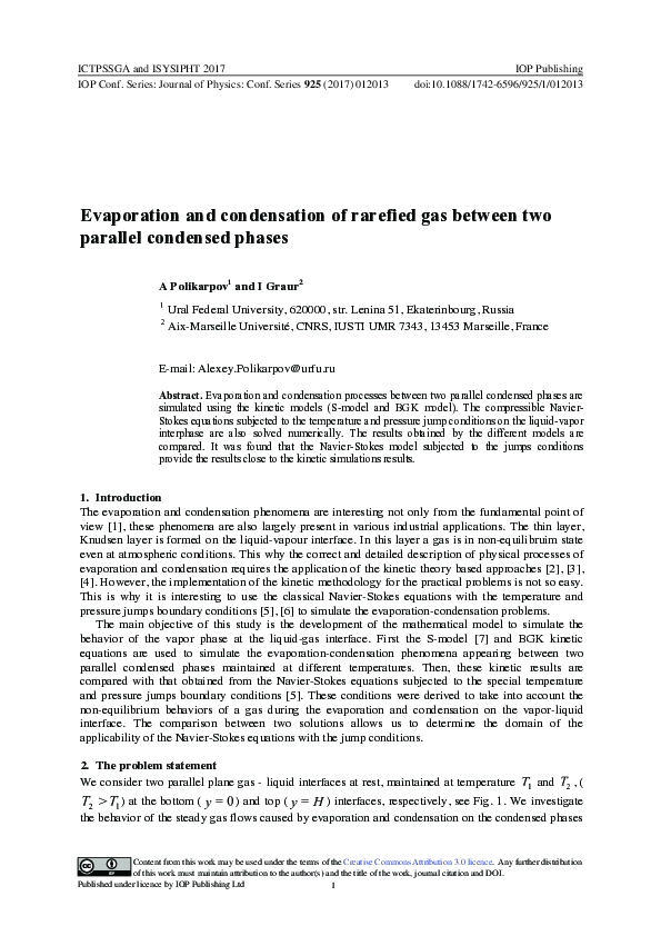 (PDF) Evaporation and condensation of rarefied gas between two parallel ...