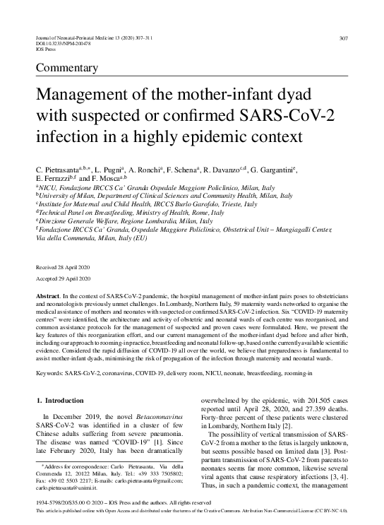 (PDF) Management of the mother-infant dyad with suspected or confirmed ...