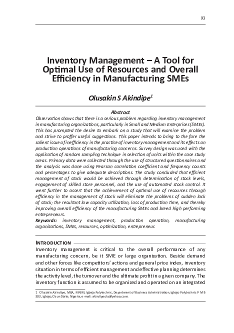 (PDF) Inventory Management - A Tool for Optimal Use of Resources and ...