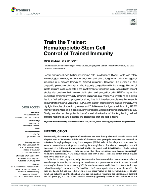 (PDF) Train the Trainer: Hematopoietic Stem Cell Control of Trained ...
