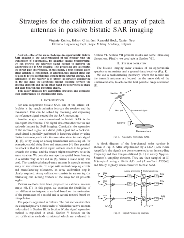 (PDF) Strategies for the calibration of an array of patch antennas in passive bistatic SAR imaging