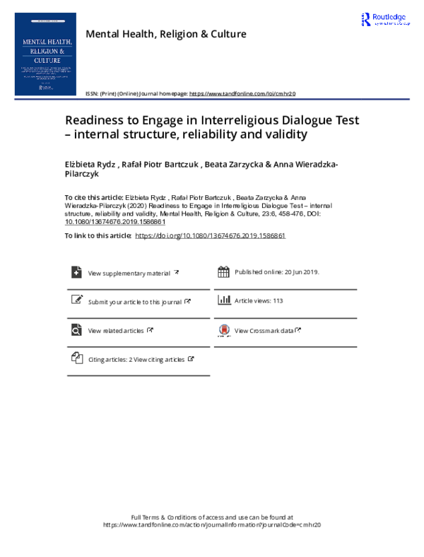 Readiness to Engage in Interreligious Dialogue Test. The Internal ...