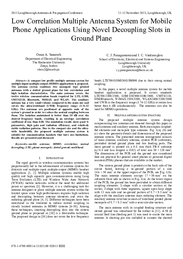 (PDF) Low correlation multiple antenna system for mobile phone applications using novel ...