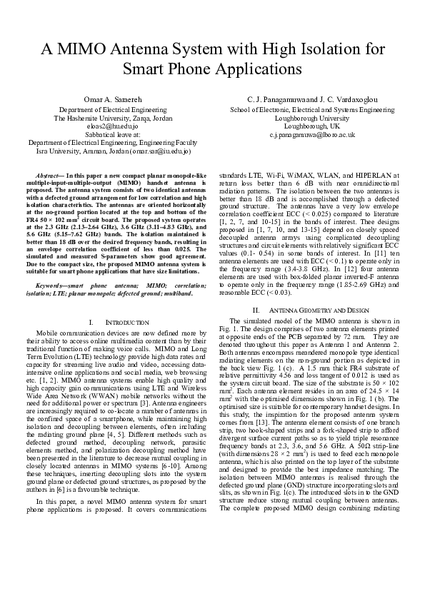 (PDF) A MIMO antenna system with high isolation for smart phone ...