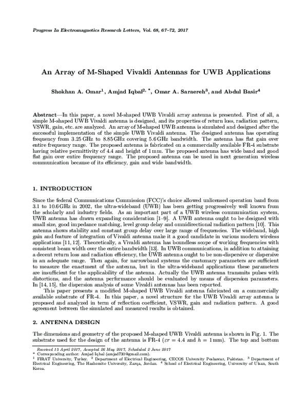 (PDF) An Array of M-Shaped Vivaldi Antennas for Uwb Applications