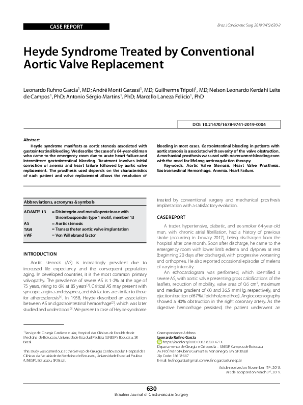 (PDF) Heyde Syndrome Treated by Conventional Aortic Valve Replacement