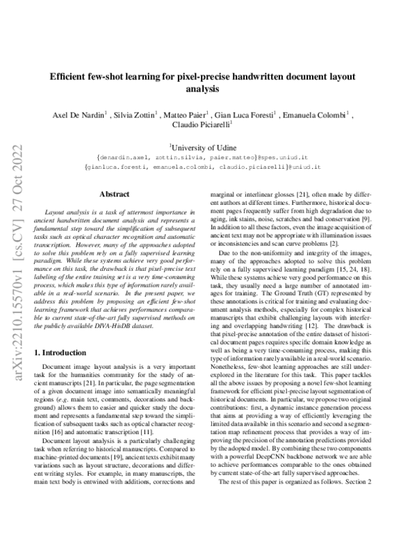 (PDF) Efficient few-shot learning for pixel-precise handwritten document layout analysis