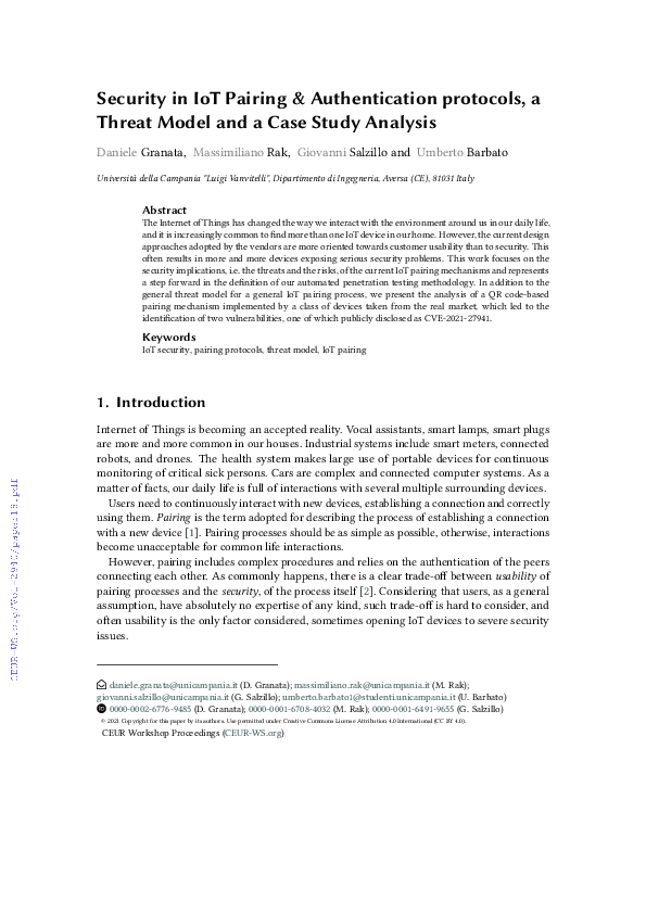 (PDF) Security in IoT Pairing & Authentication protocols, a Threat Model, a Case Study Analysis