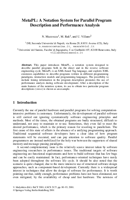 (PDF) MetaPL: A Notation System for Parallel Program Description and Performance Analysis