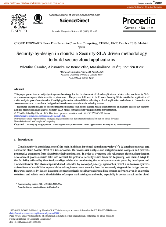 (PDF) Security-by-design in Clouds: A Security-SLA Driven Methodology to Build Secure Cloud ...