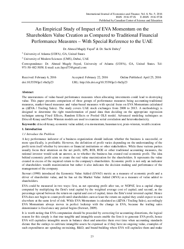 (PDF) An Empirical Study of Impact of EVA Momentum on the Shareholders ...