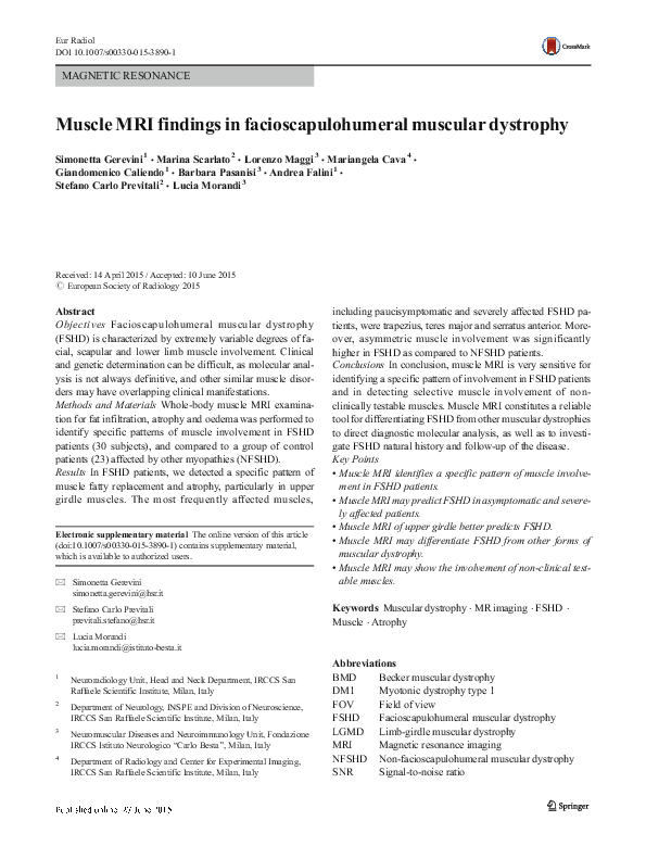 (PDF) Muscle MRI findings in facioscapulohumeral muscular dystrophy