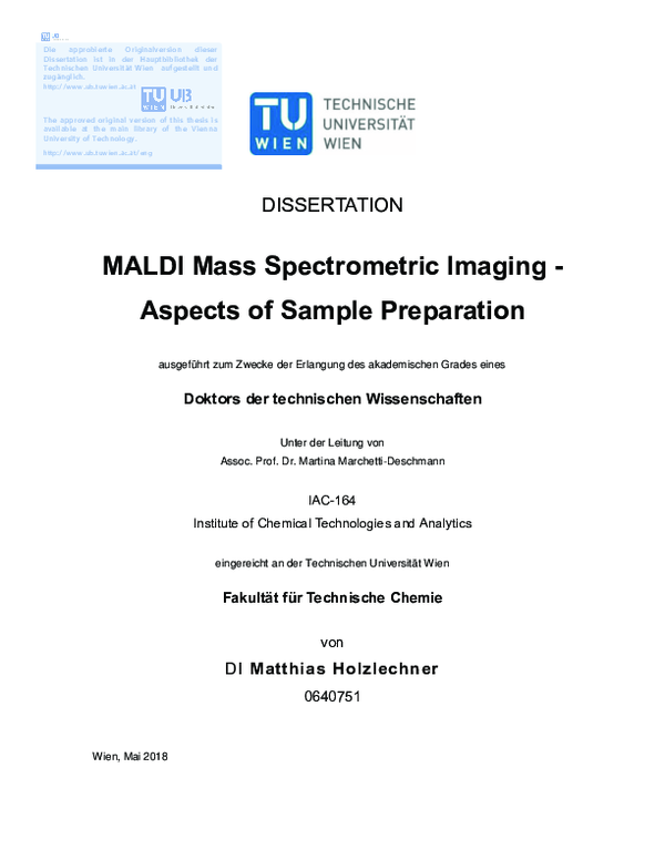 (PDF) MALDI mass spectrometric imaging - aspects of sample preparation