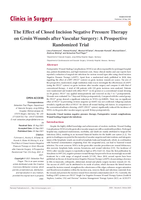 (PDF) The Effect of Closed Incision Negative Pressure Therapy on Groin ...