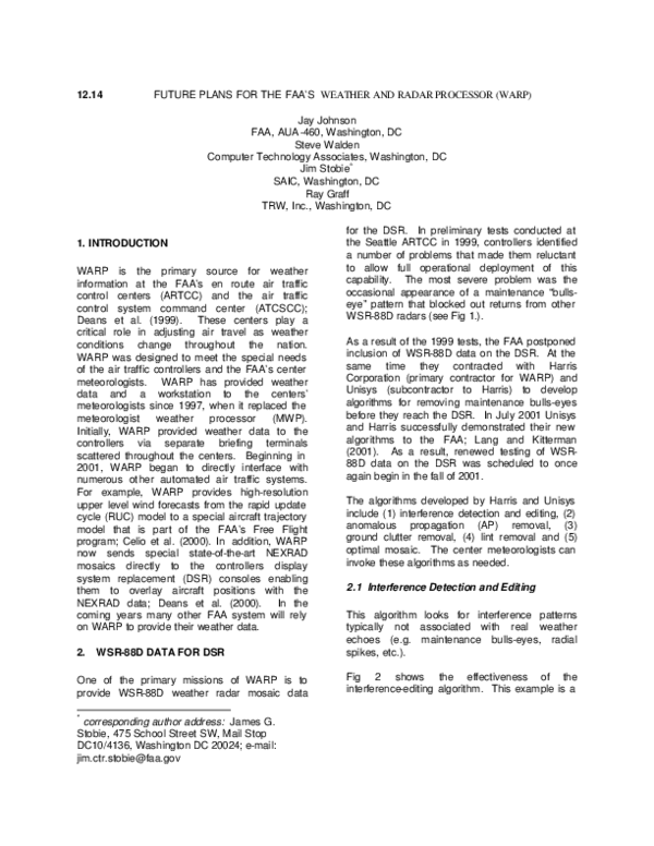 (PDF) Future Plans for the Faa's Weather and Radar Processor (Warp)