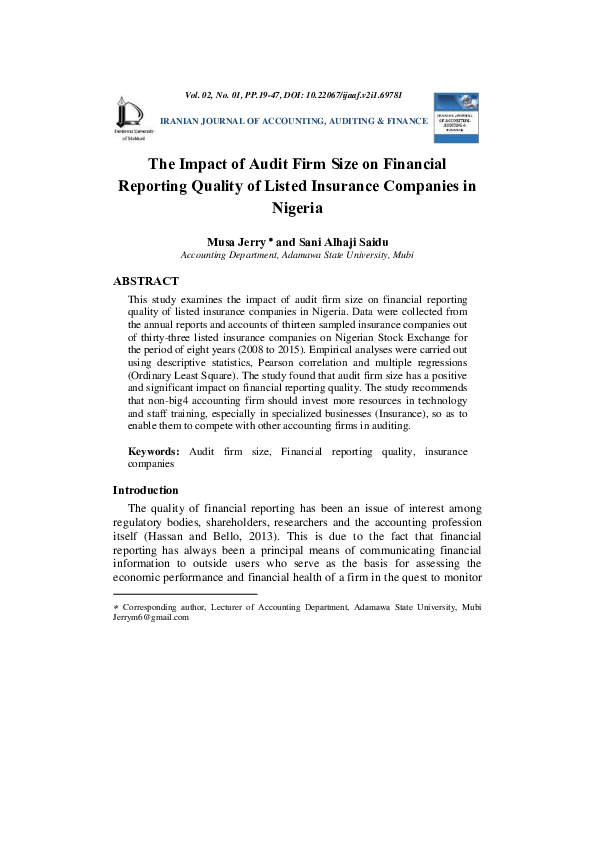 (PDF) The Impact of Audit Firm Size on Financial Reporting Quality of ...