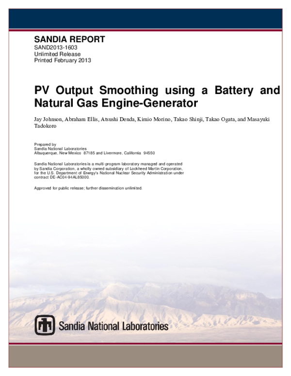 (PDF) PV output smoothing using a battery and natural gas engine-generator