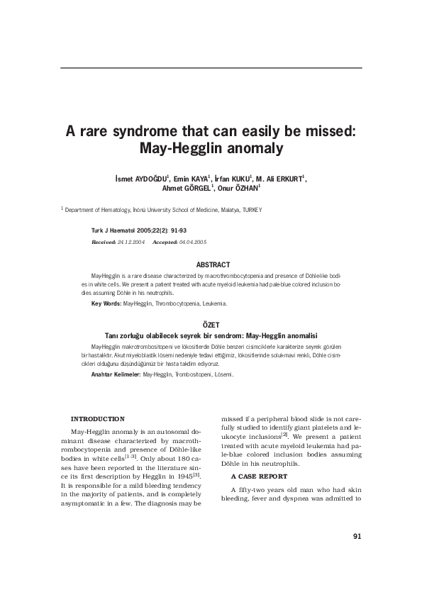 (PDF) A rare syndrome that can easily be missed: May-Hegglin anomaly