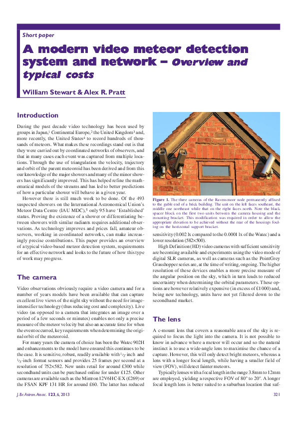 (PDF) A modern video meteor detection system and network – Overview and typical costs