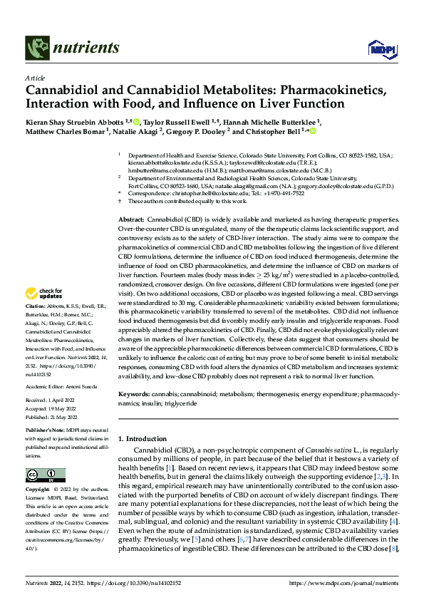 (PDF) Cannabidiol and Cannabidiol Metabolites: Pharmacokinetics ...