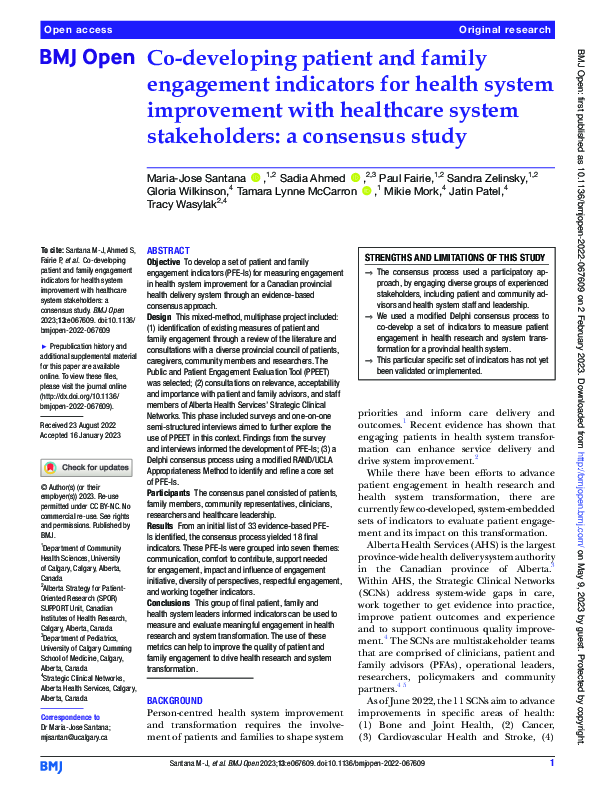 (PDF) Co-developing patient and family engagement indicators for health ...