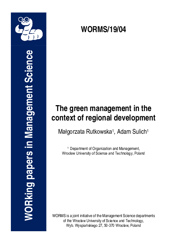 (PDF) Green Management and Its Role in Regional Development