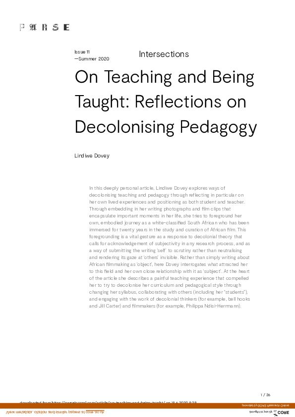 (PDF) On Teaching and Being Taught: Reflections on Decolonising Pedagogy