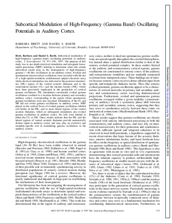 (PDF) Subcortical Modulation of High-Frequency (Gamma Band) Oscillating Potentials in Auditory ...