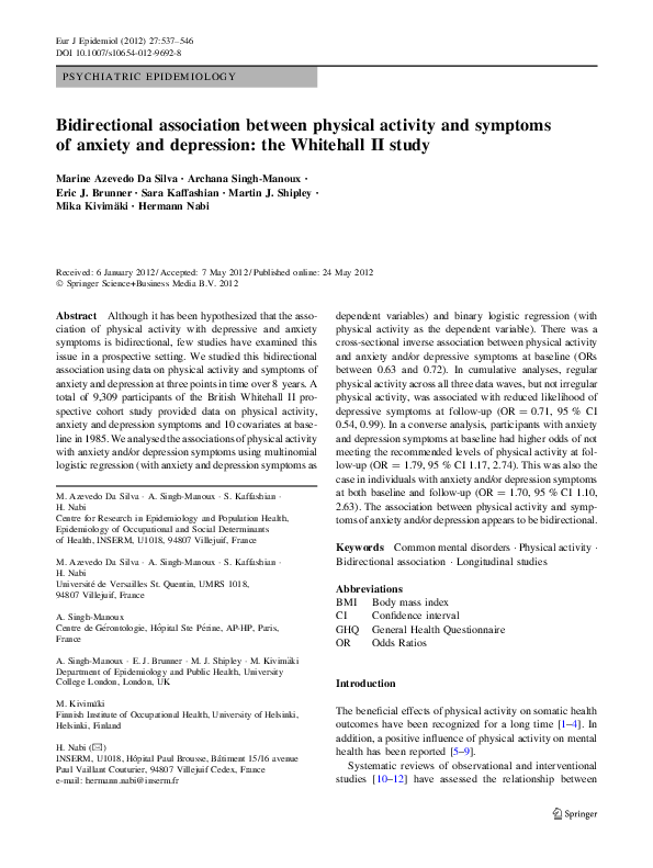 Pdf Bidirectional Links Between Activity And Mood