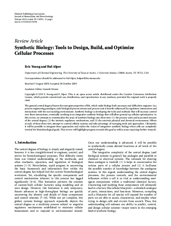 (PDF) Synthetic Biology: Tools to Design, Build, and Optimize Cellular ...