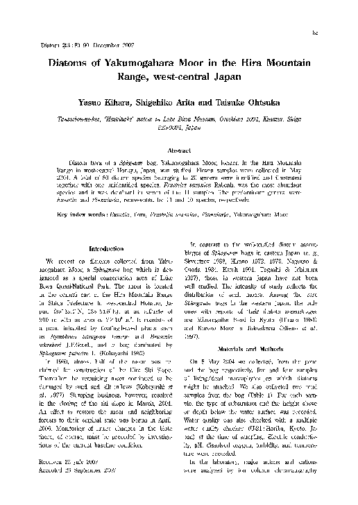 (PDF) Diatoms of Yakumogahara Moor in the Hira Mountain Range, west ...