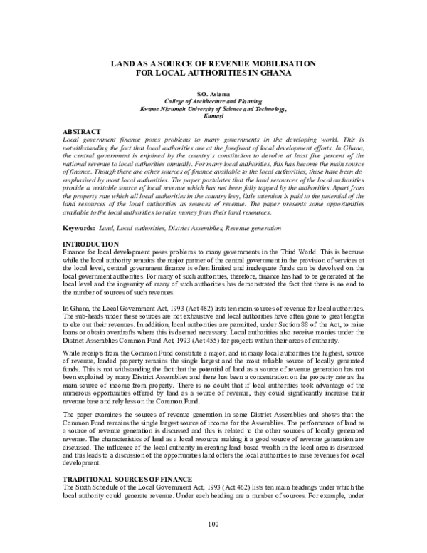 (PDF) Land as a source of revenue mobilisation for local authorities in ...