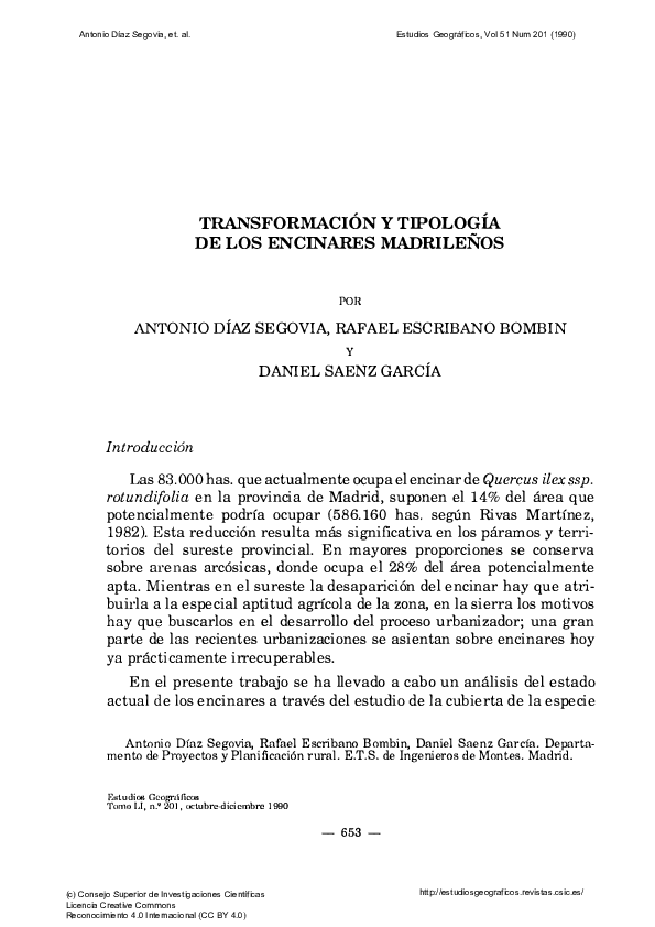 (PDF) Transformación y tipología de los encinares madrileños