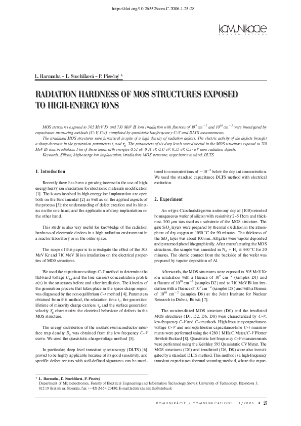 (PDF) Radiation Hardness of Mos Structures Exposed to High-Energy Ions