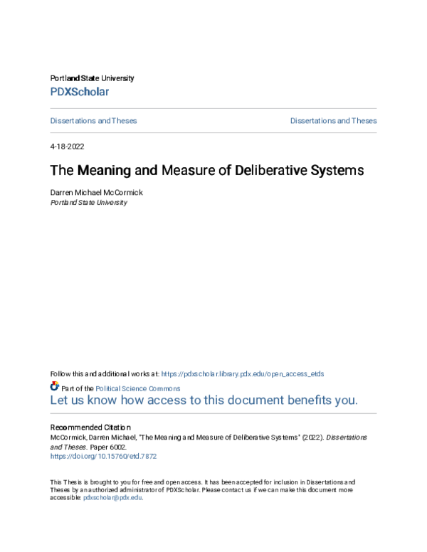 (PDF) The Meaning and Measure of Deliberative Systems