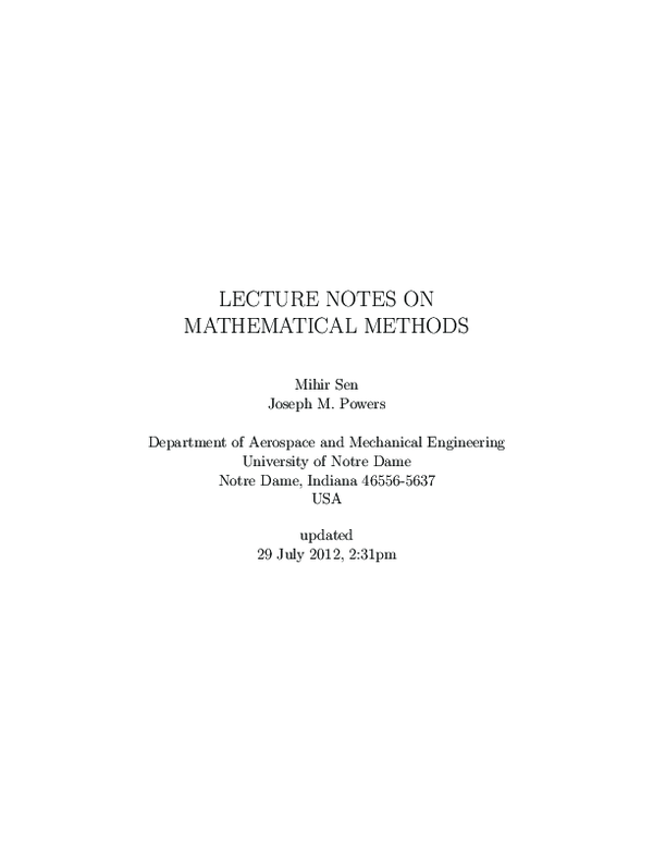(PDF) LECTURE NOTES ON MATHEMATICAL METHODS (PDF) LECTURE NOTES ON MATHEMATICAL METHODS
