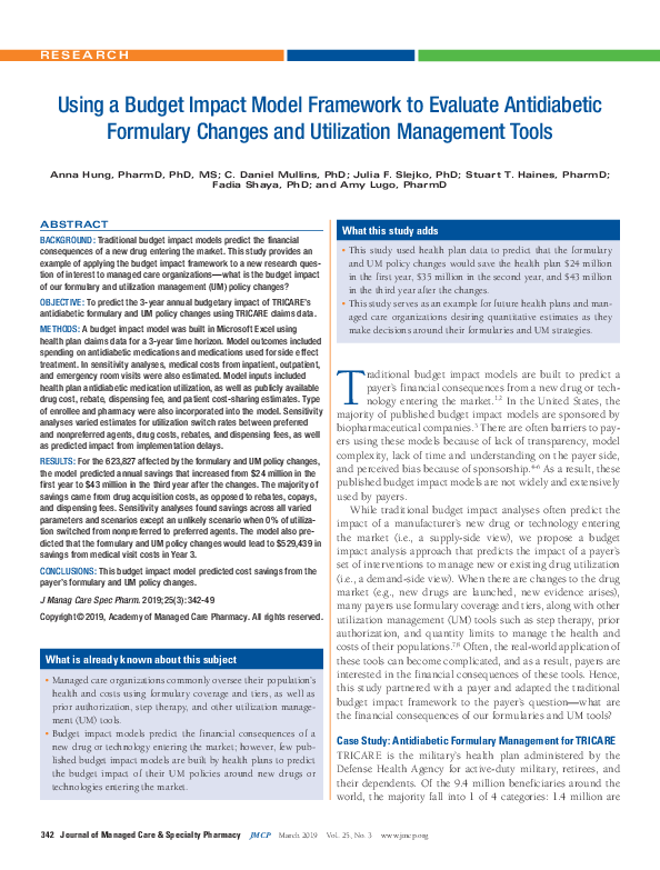 (PDF) Using a Budget Impact Model Framework to Evaluate Antidiabetic ...