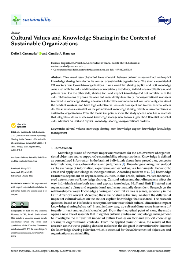 (PDF) Cultural Values and Knowledge Sharing in the Context of ...
