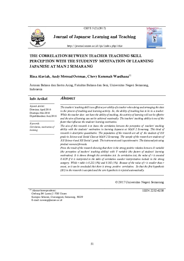 (PDF) Rina; THE CORRELATION BETWEEN TEACHER TEACHING SKILL PERCEPTION ...