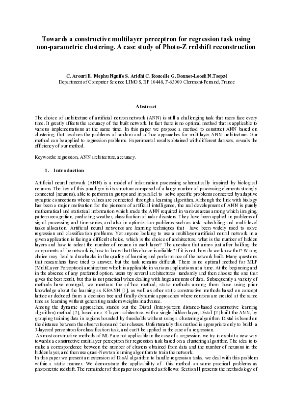 Pdf Towards A Constructive Multilayer Perceptron For Regression Task Using Non Parametric