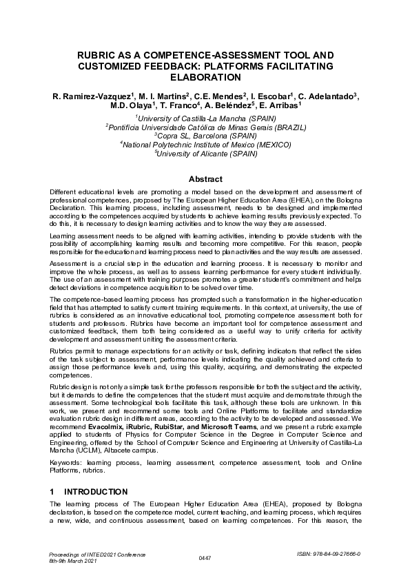 (PDF) Rubric as a competence-assessment tool and customized feedback: platforms facilitating ...