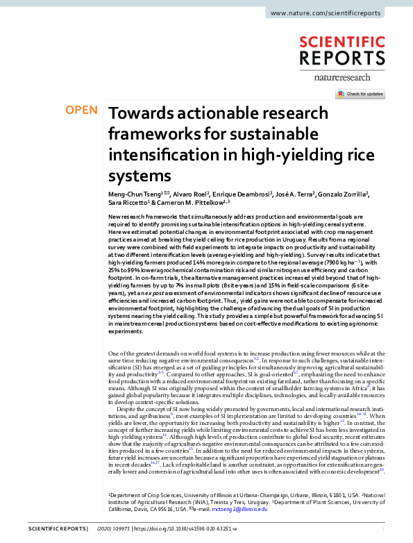 (PDF) Towards actionable research frameworks for sustainable intensification in high-yielding ...