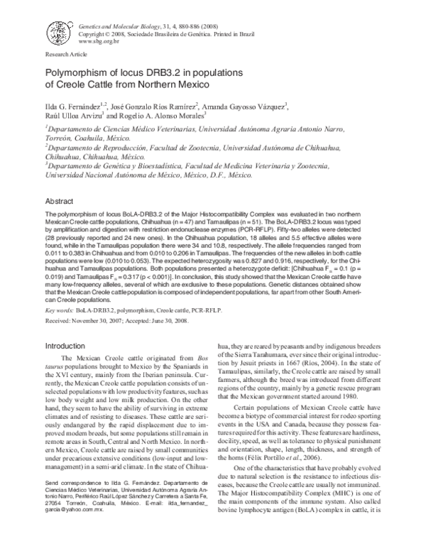 (PDF) Polymorphism of locus DRB3.2 in populations of Creole Cattle from ...